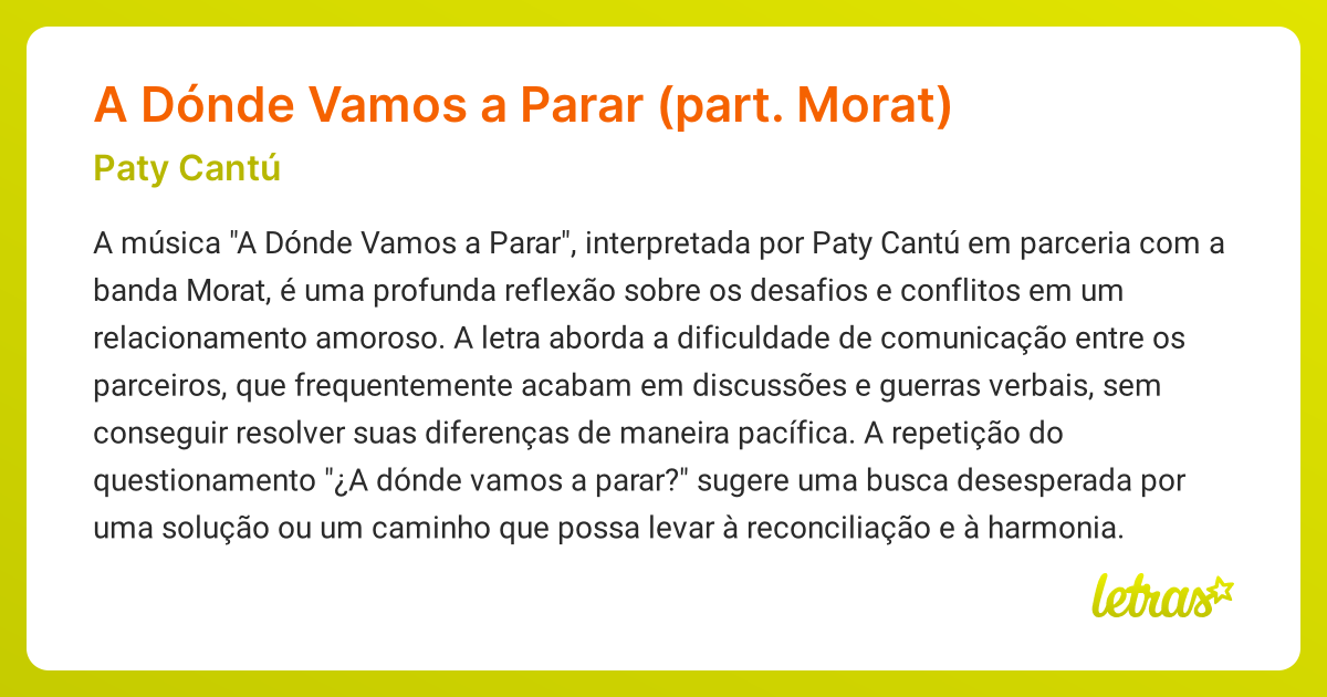 Significado da música A Dónde Vamos a Parar (part. Morat) (Paty Cantú ...