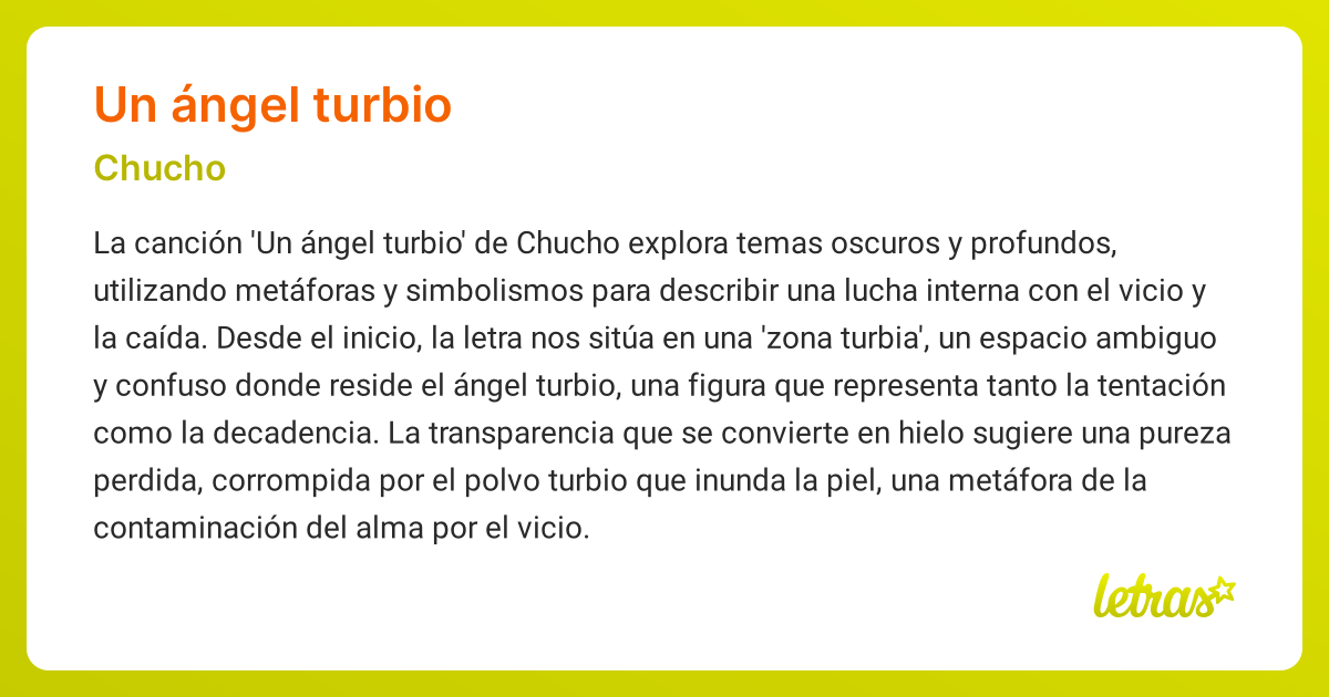 Significado de la canción UN ÁNGEL TURBIO (Chucho) - LETRAS.COM