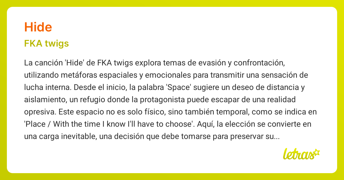 Significado de la canción HIDE (FKA twigs) - LETRAS.COM