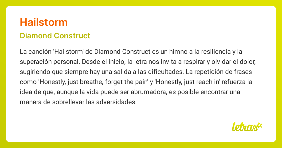 Significado de la canción HAILSTORM (Diamond Construct) - LETRAS.COM