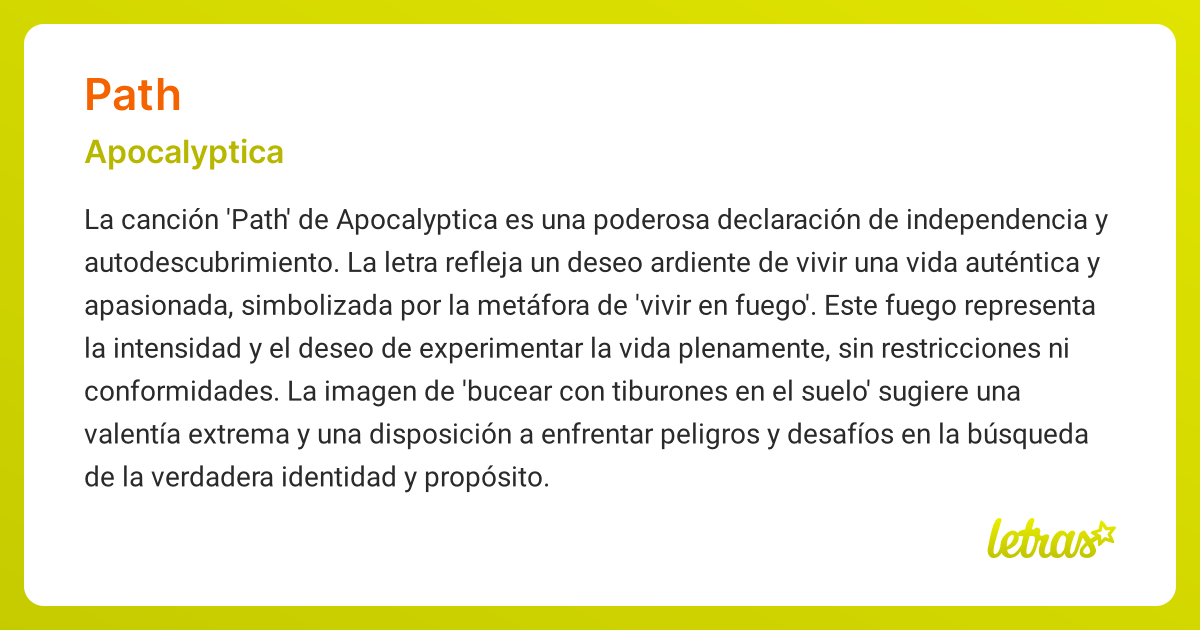 Significado de la canción PATH (Apocalyptica) - LETRAS.COM