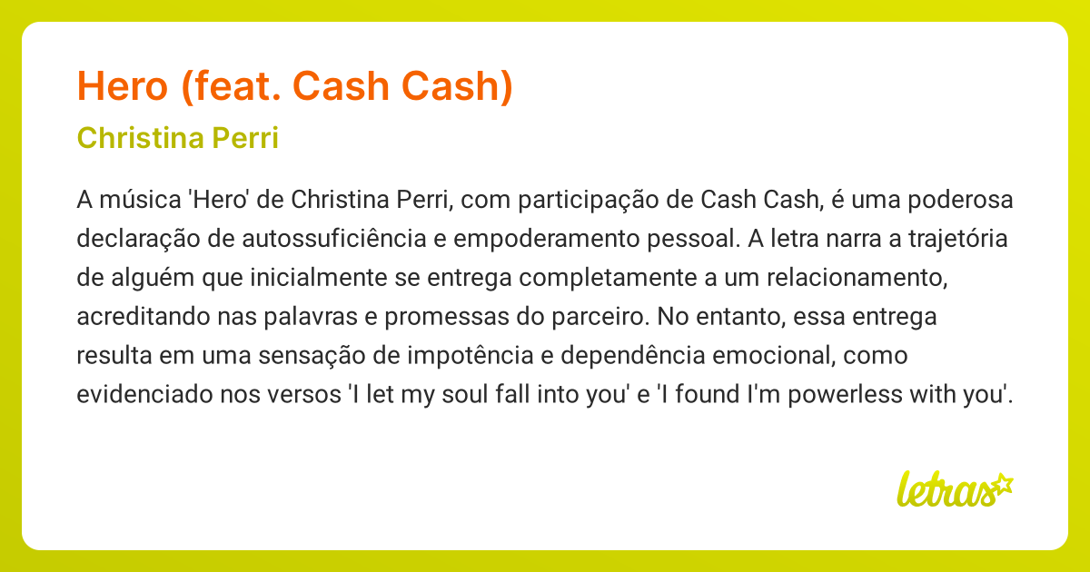 Significado da música HERO (FEAT. CASH CASH) (Christina Perri) - LETRAS ...