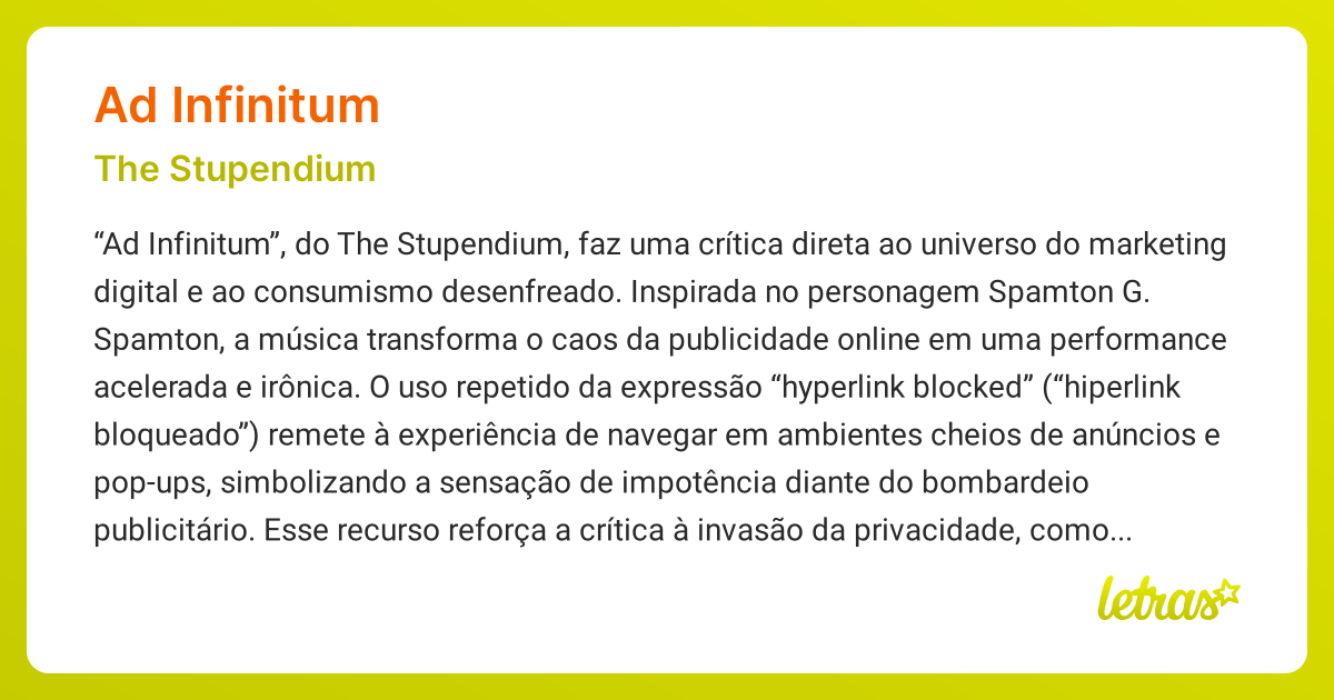 Significado da música AD INFINITUM (The Stupendium) - LETRAS.MUS.BR