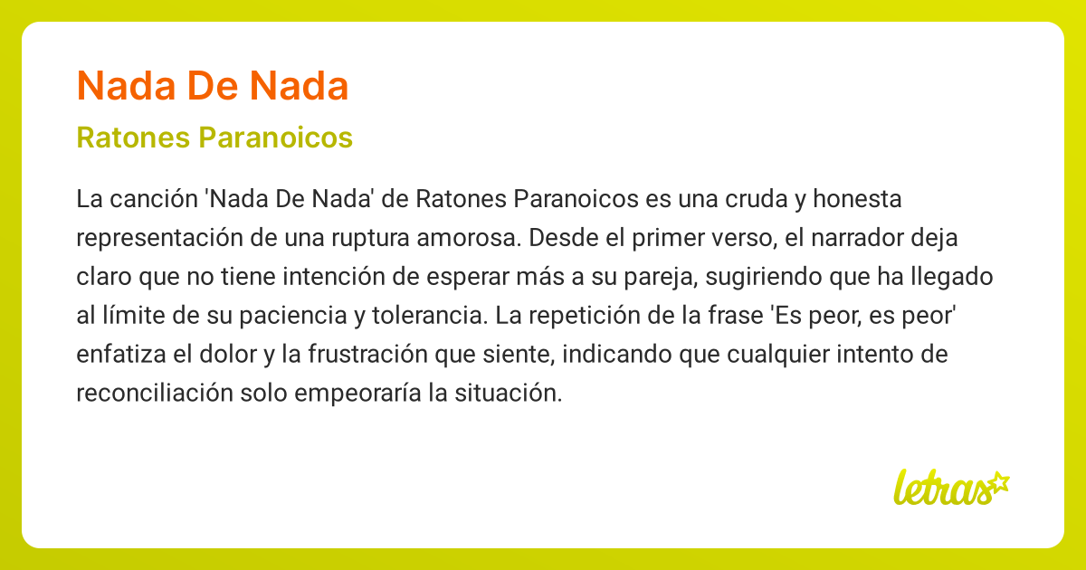 Significado de la canción NADA DE NADA (Ratones Paranoicos) - LETRAS.COM