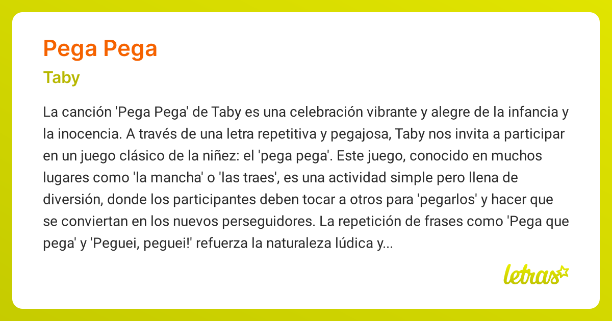 Significado de la canción PEGA PEGA (Taby) - LETRAS.COM