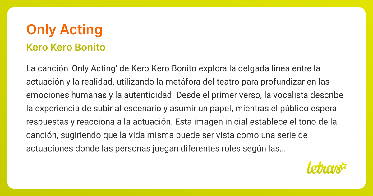 Significado de la canción ONLY ACTING (Kero Kero Bonito) - LETRAS.COM