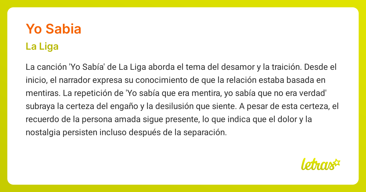 Significado de la canción YO SABIA (La Liga) - LETRAS.COM