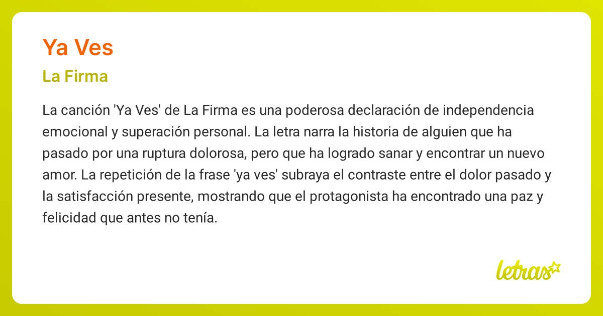 Significado de la canción YA VES (La Firma) - LETRAS.COM