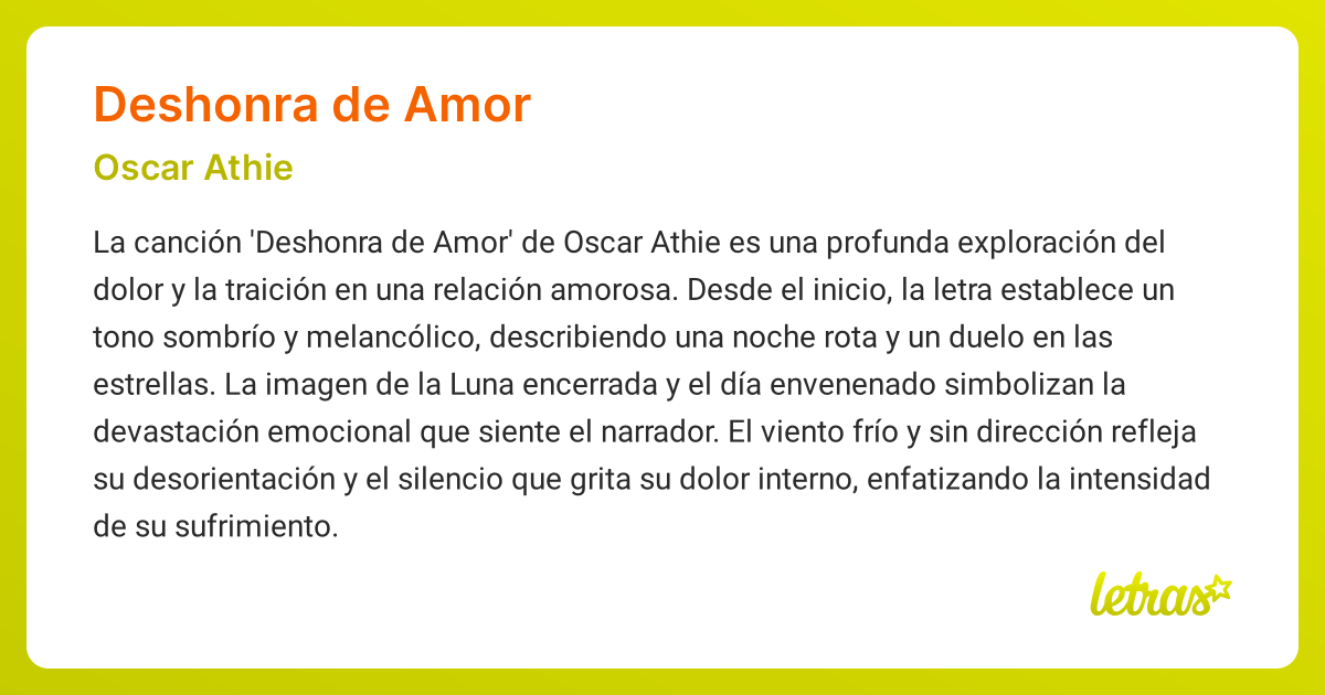 Significado de la canción DESHONRA DE AMOR (Oscar Athie) - LETRAS.COM