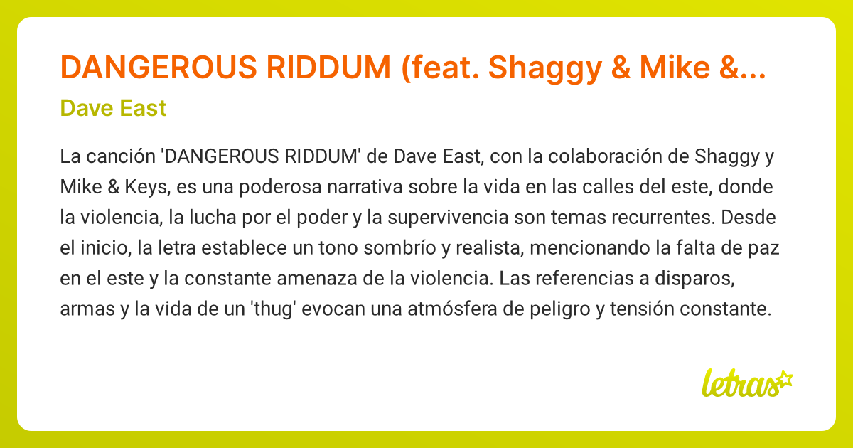 Significado de la canción DANGEROUS RIDDUM (feat. Shaggy & Mike & Keys ...
