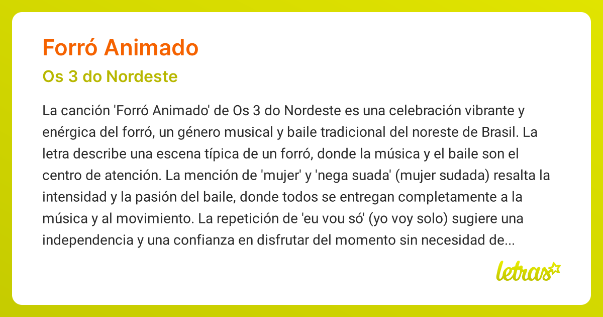 Significado de la canción FORRÓ ANIMADO (Os 3 do Nordeste) - LETRAS.COM