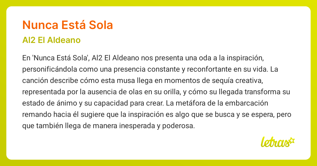 Significado de la canción NUNCA ESTÁ SOLA (Al2 El Aldeano) - LETRAS.COM