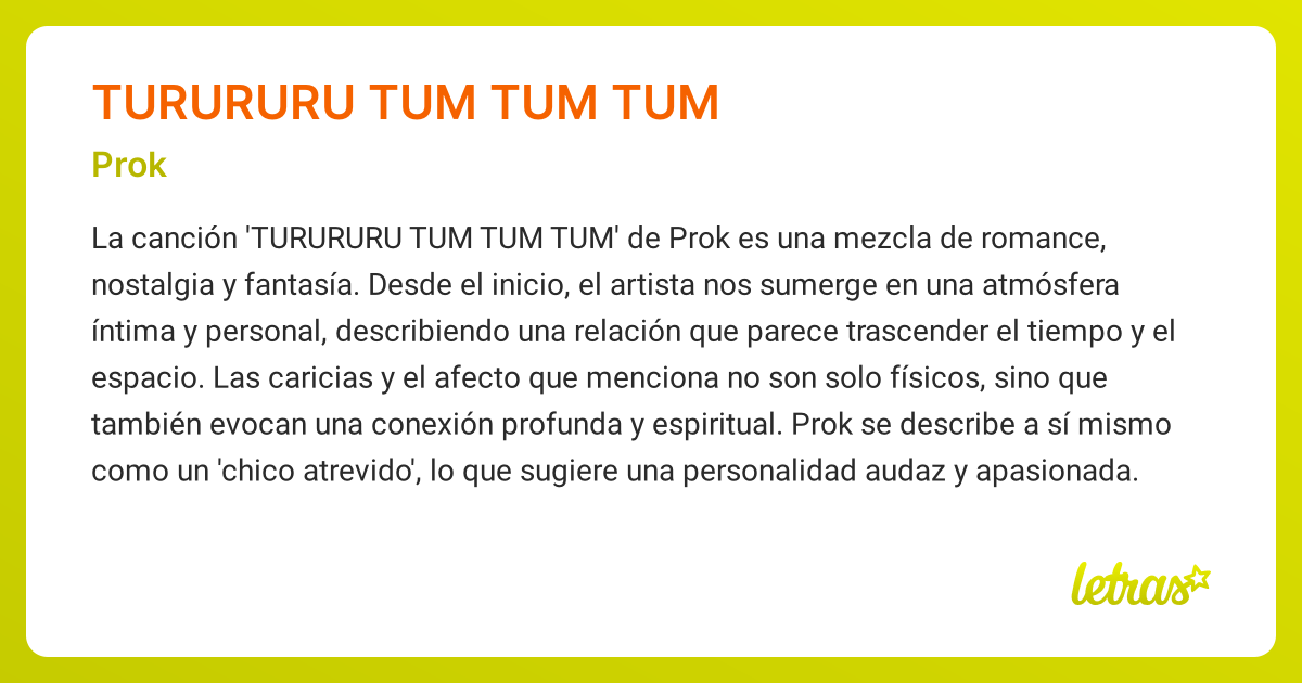 Significado de la canción TURURURU TUM TUM TUM (Prok) - LETRAS.COM