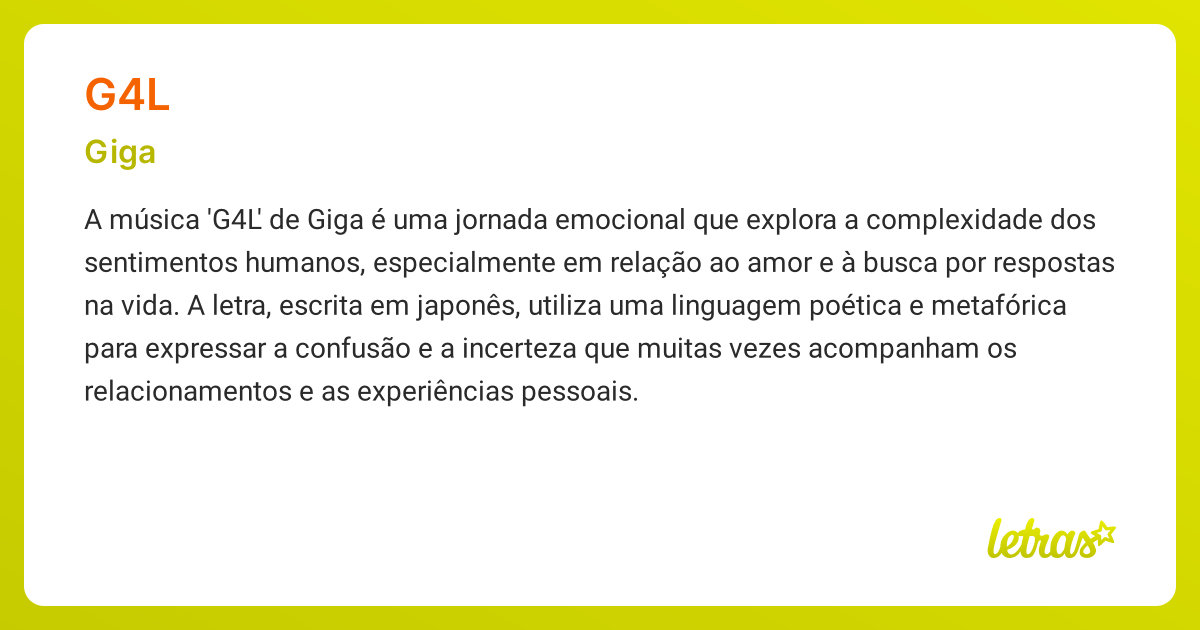 Significado da música G4L (Giga) - LETRAS.MUS.BR