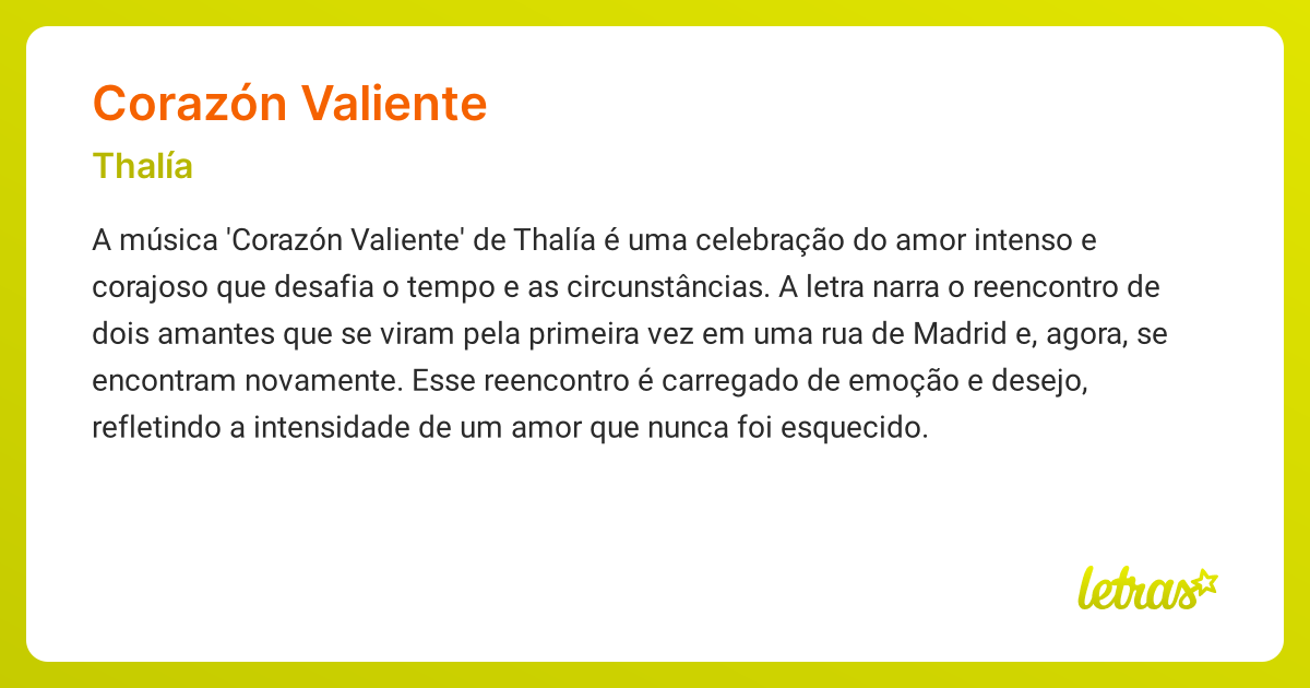 Significado da música CORAZÓN VALIENTE (Thalía) - LETRAS.MUS.BR