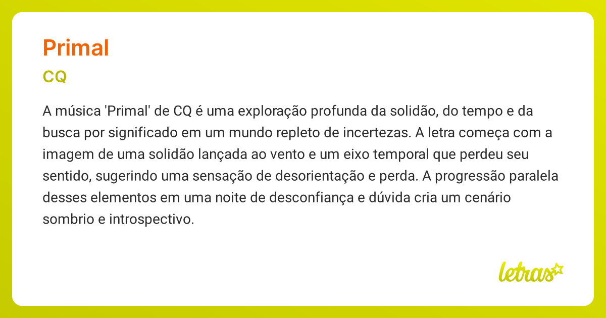Significado da música PRIMAL (CQ) - LETRAS.MUS.BR