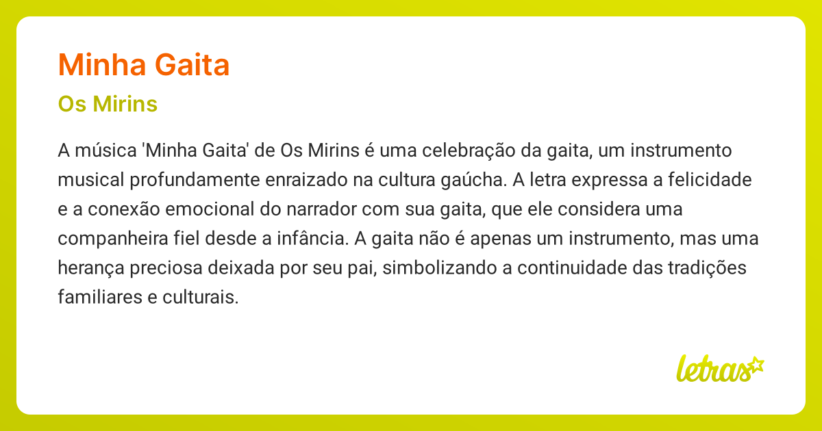 Significado da música MINHA GAITA (Os Mirins) - LETRAS.MUS.BR