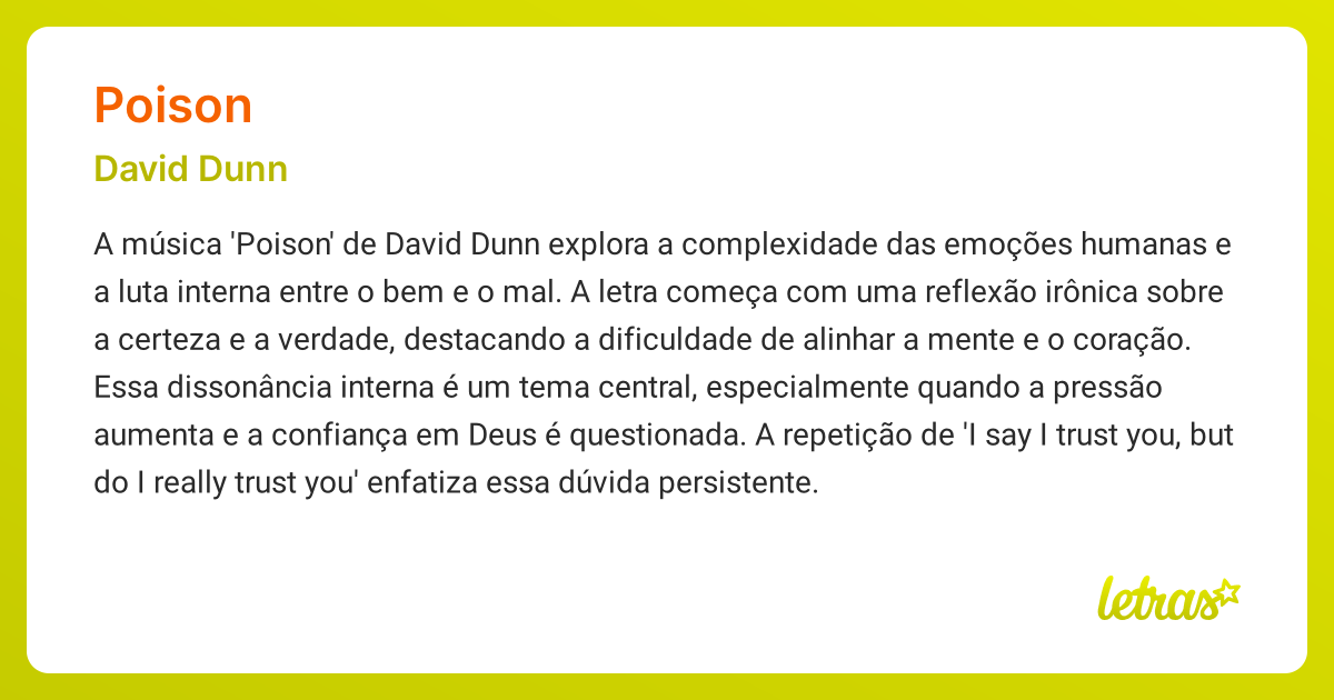 Significado da música POISON (David Dunn) - LETRAS.MUS.BR