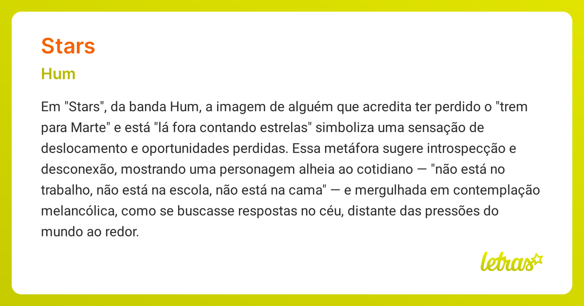 Significado da música STARS (Hum) - LETRAS.MUS.BR