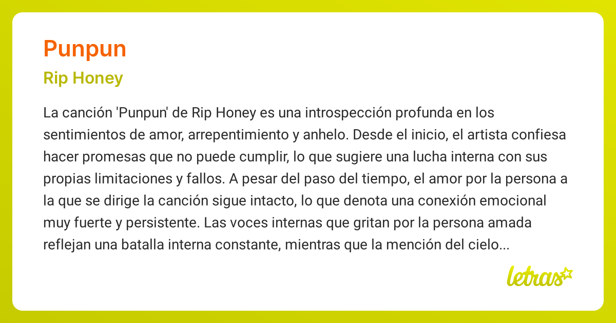 Significado de la canción PUNPUN (Rip Honey) - LETRAS.COM