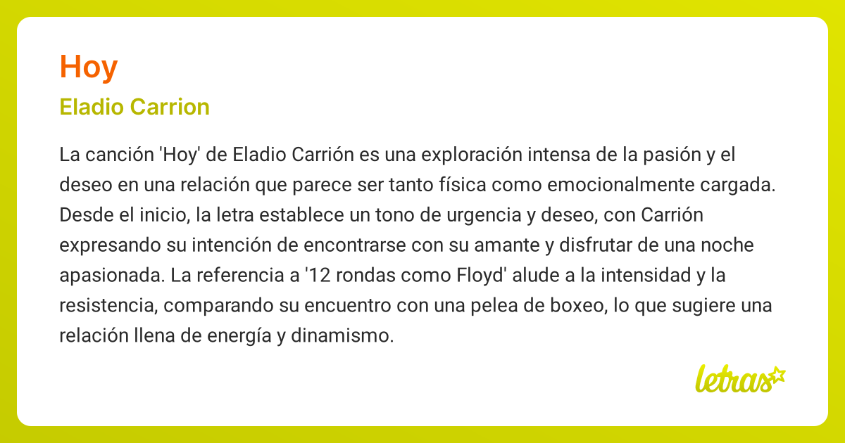 Significado de la canción HOY (Eladio Carrion) - LETRAS.COM