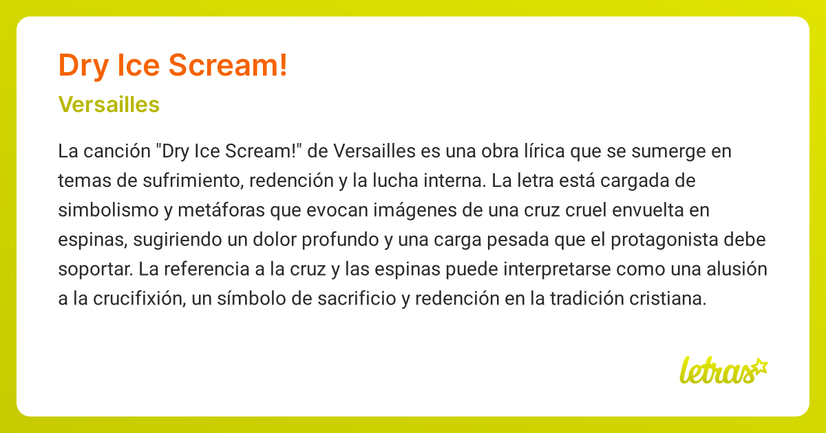 Significado de la canción DRY ICE SCREAM! (Versailles) - LETRAS.COM