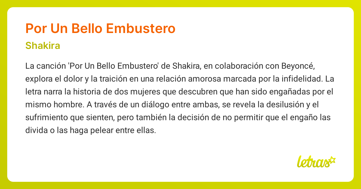 Significado de la canción POR UN BELLO EMBUSTERO (Shakira) - LETRAS.COM