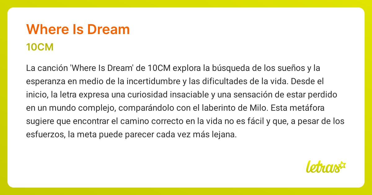 Significado de la canción WHERE IS DREAM (10CM) - LETRAS.COM