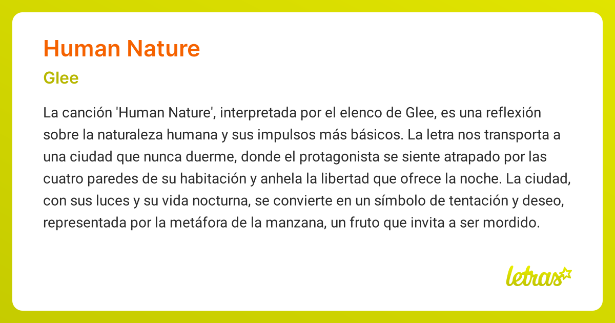 Significado de la canción HUMAN NATURE (Glee) - LETRAS.COM