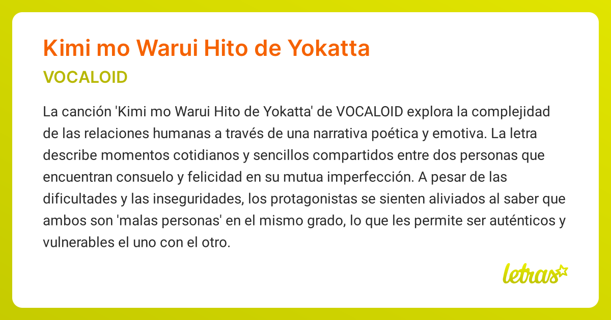 Significado de la canción KIMI MO WARUI HITO DE YOKATTA (VOCALOID ...
