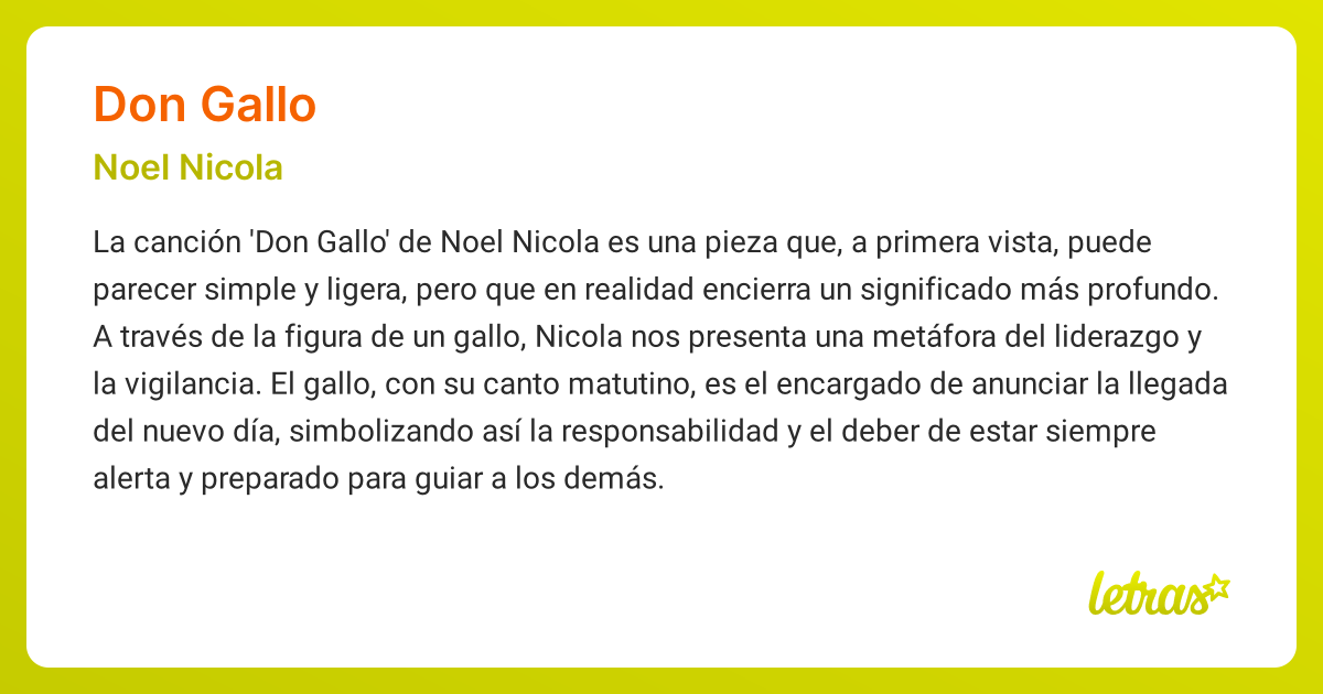 Significado de la canción DON GALLO (Noel Nicola) - LETRAS.COM