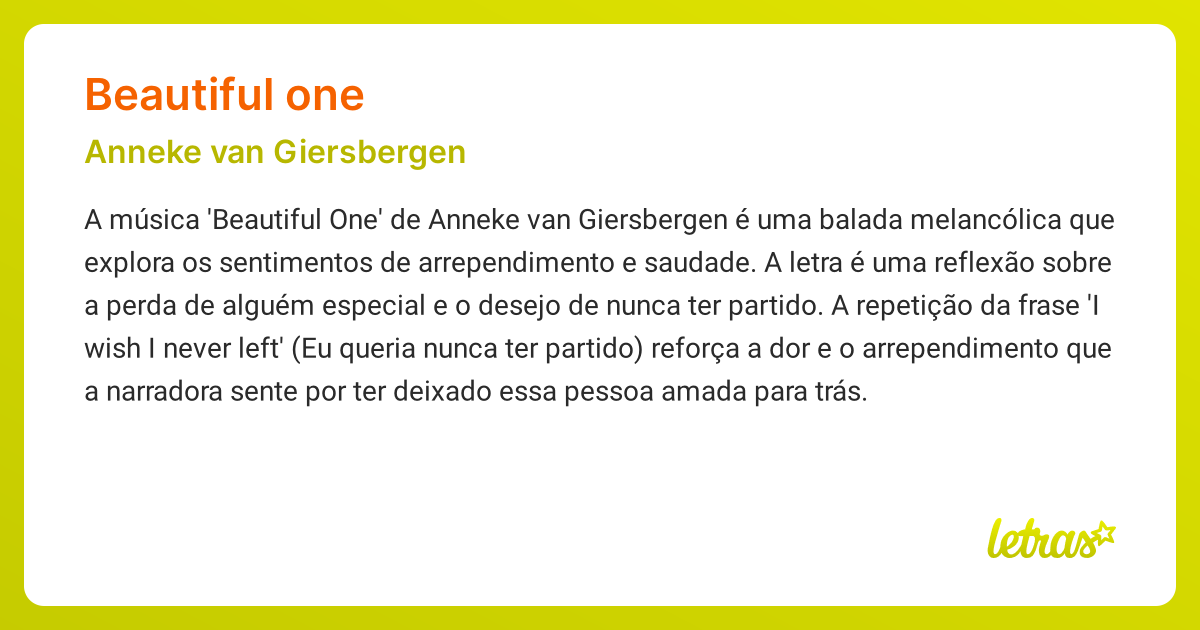 Significado da música BEAUTIFUL ONE (Anneke van Giersbergen) - LETRAS ...