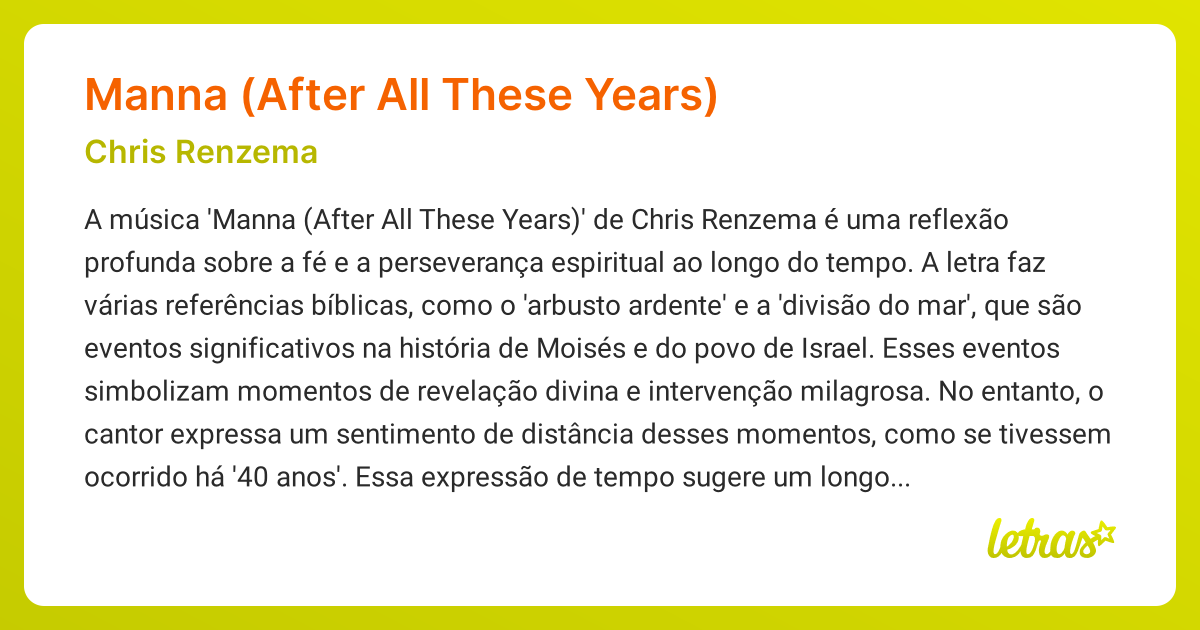 Significado da música MANNA (AFTER ALL THESE YEARS) (Chris Renzema ...