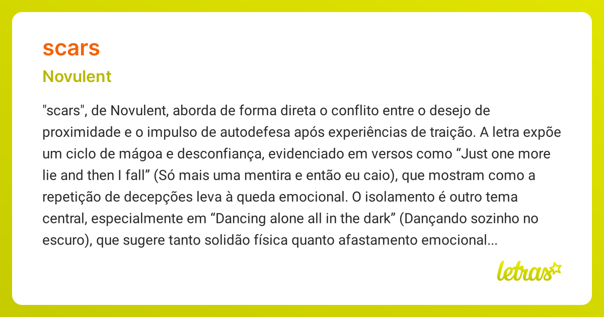 Significado da música SCARS (Novulent) - LETRAS.MUS.BR
