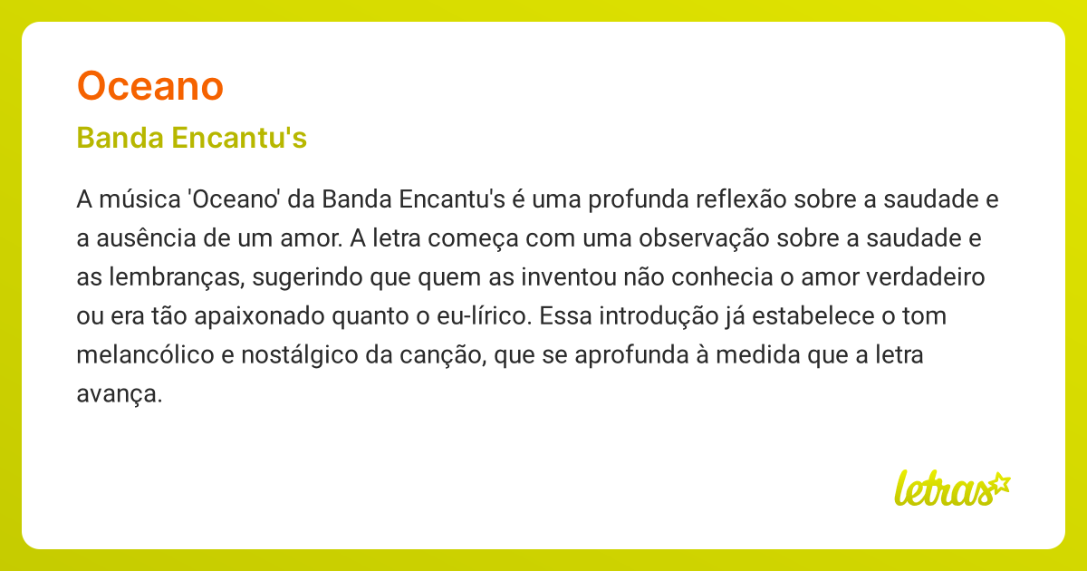 Significado da música OCEANO (Banda Encantu's) - LETRAS.MUS.BR