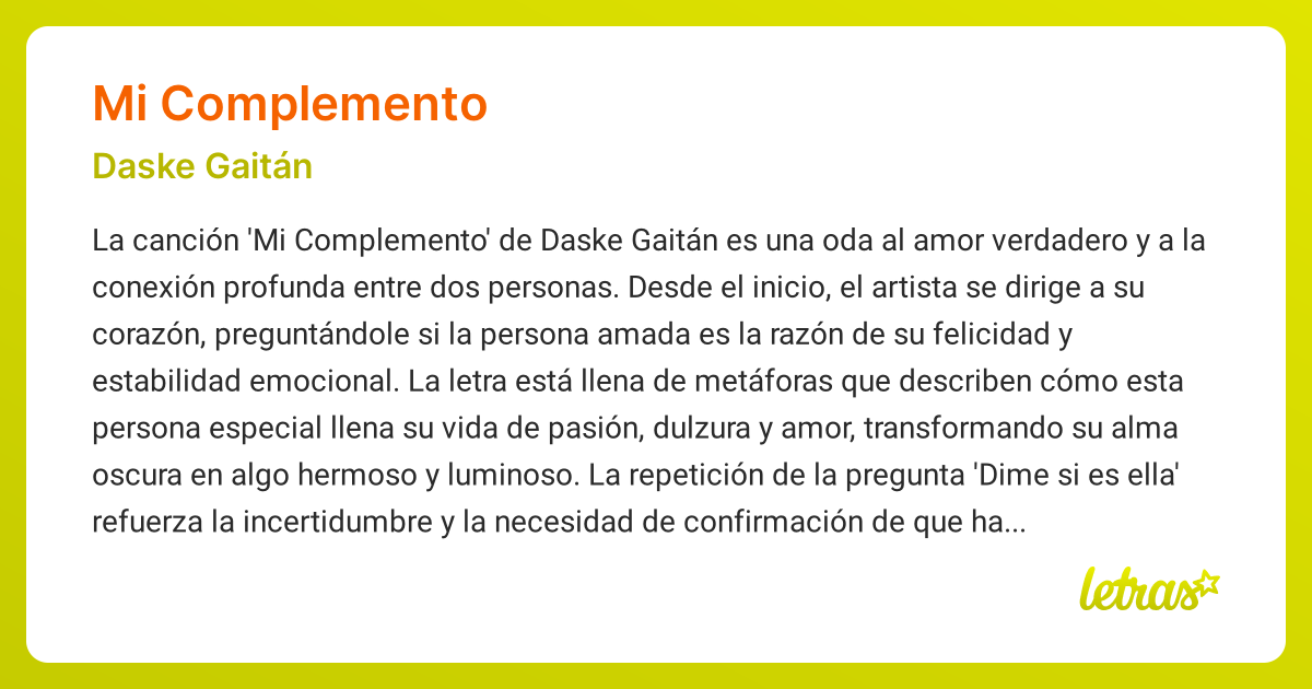 Significado de la canción MI COMPLEMENTO (Daske Gaitán) - LETRAS.COM