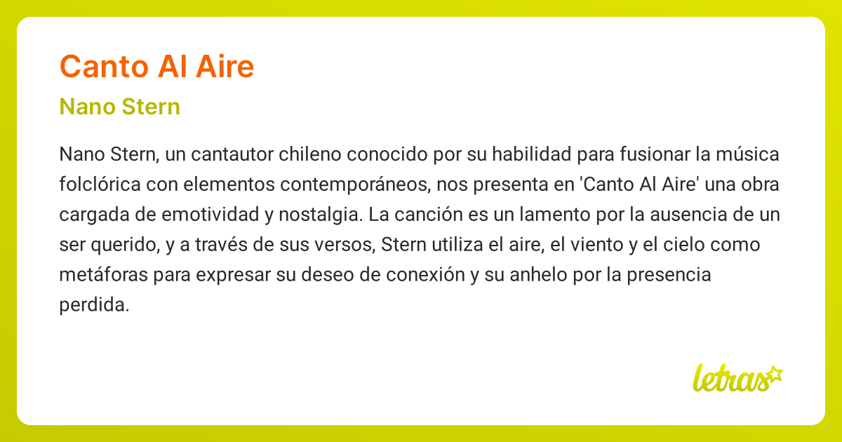 Significado de la canción CANTO AL AIRE (Nano Stern) - LETRAS.COM