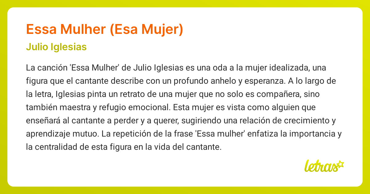 Significado de la canción ESSA MULHER (ESA MUJER) (Julio Iglesias ...