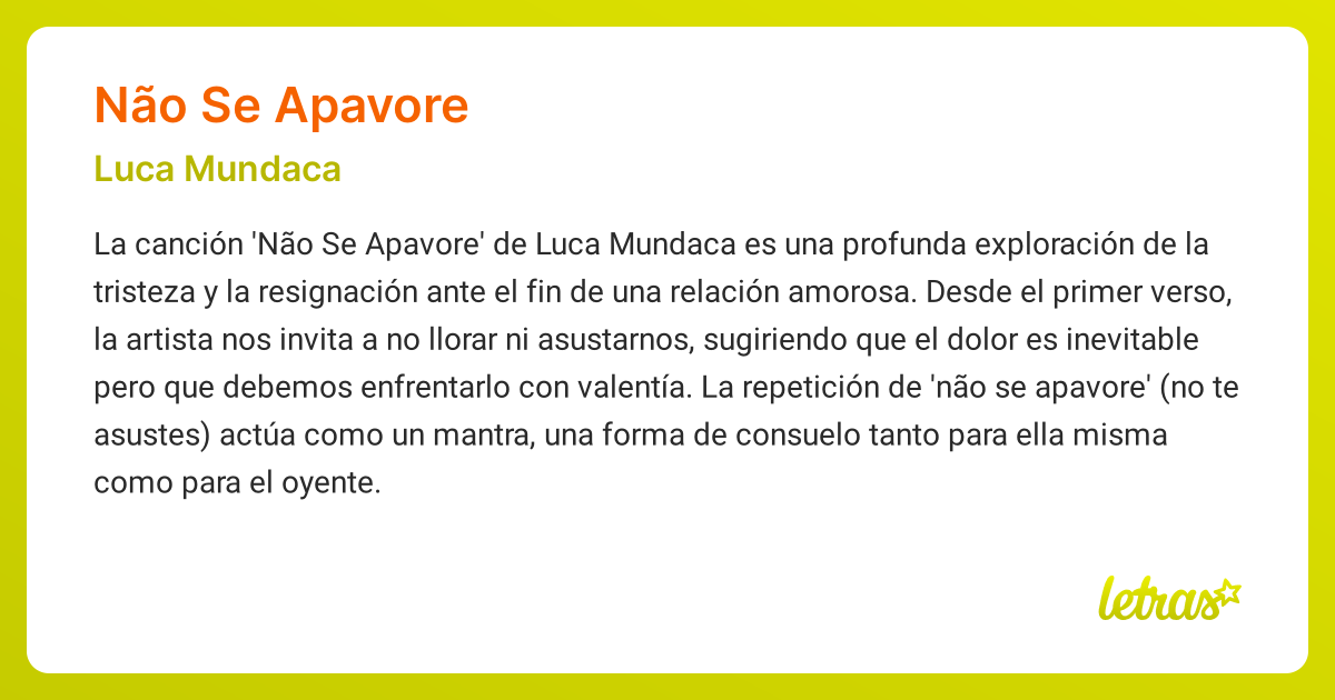 Significado de la canción NÃO SE APAVORE (Luca Mundaca) - LETRAS.COM