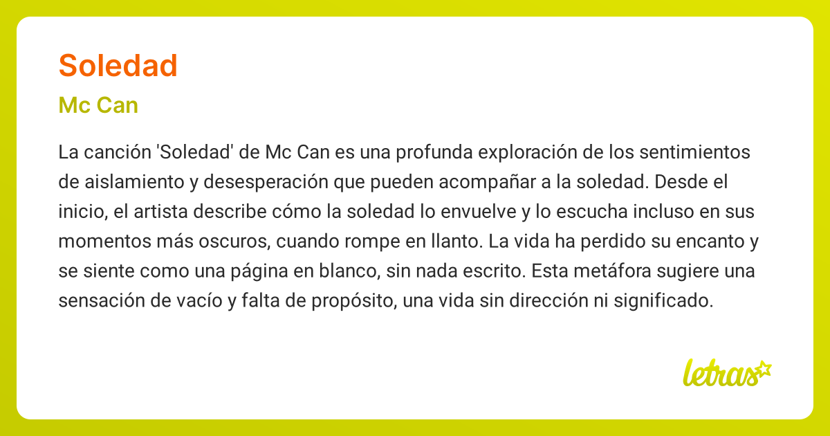 Significado de la canción SOLEDAD (Mc Can) - LETRAS.COM