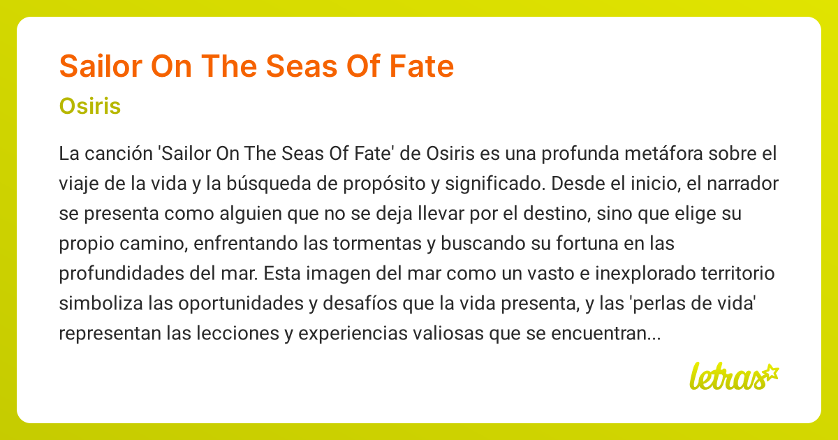Significado de la canción SAILOR ON THE SEAS OF FATE (Osiris) - LETRAS.COM