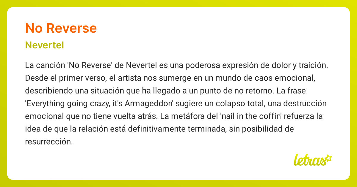 Significado de la canción NO REVERSE (Nevertel) - LETRAS.COM