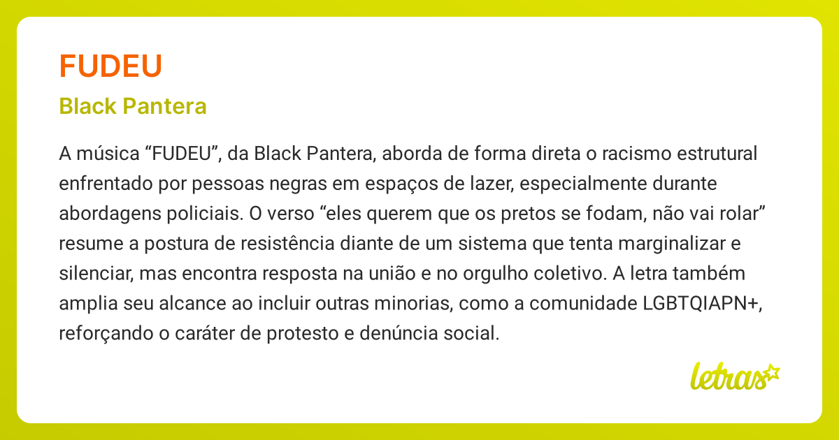 Significado da música FUDEU (Black Pantera) - LETRAS.MUS.BR