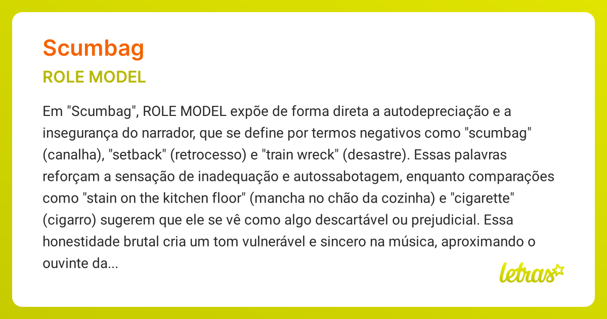 Significado da música SCUMBAG (ROLE MODEL) - LETRAS.MUS.BR
