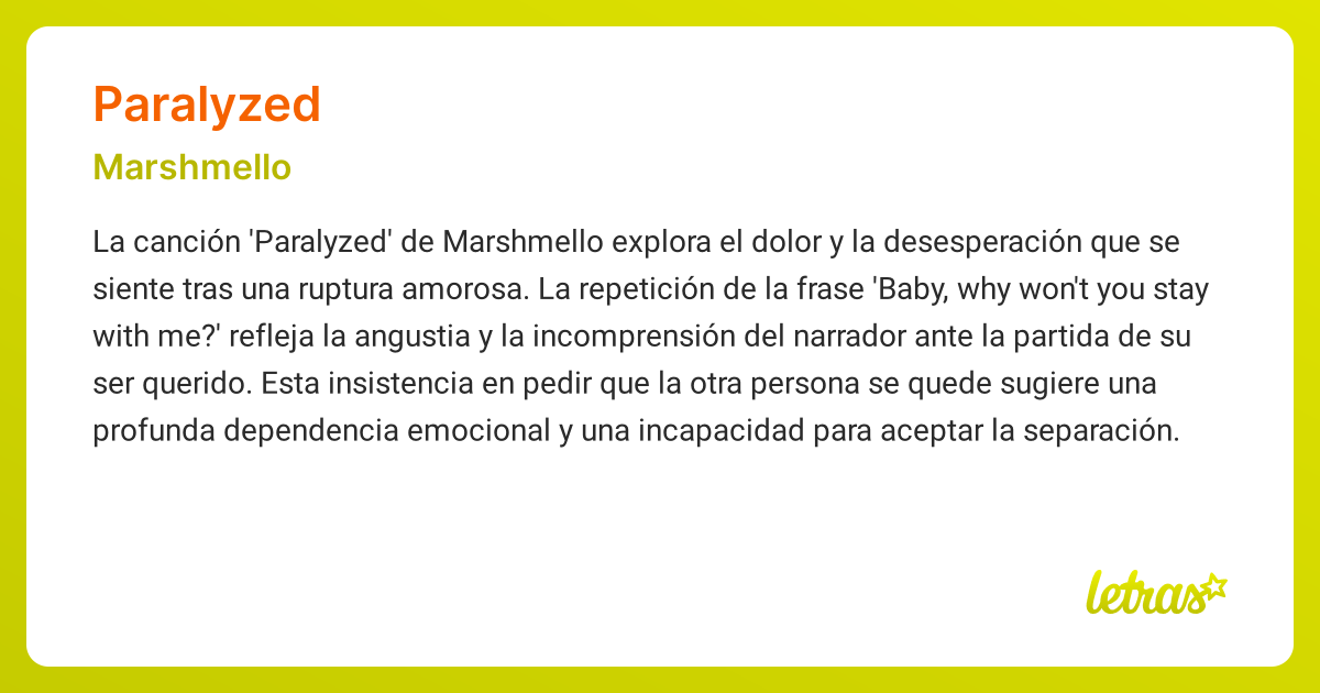Significado de la canción PARALYZED (Marshmello) - LETRAS.COM