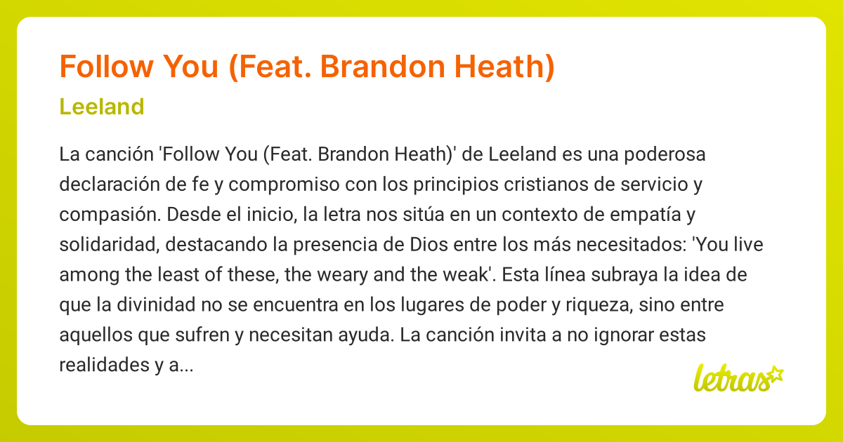 Significado de la canción Follow You (Feat. Brandon Heath) (Leeland ...