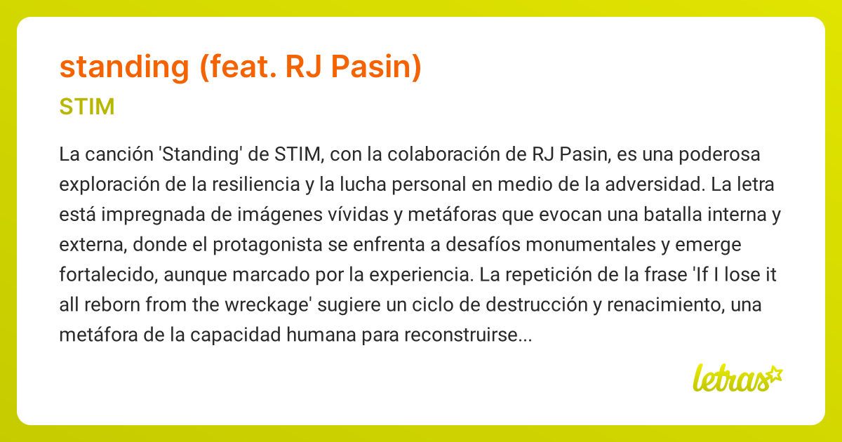 Significado de la canción STANDING (FEAT. RJ PASIN) (STIM) - LETRAS.COM