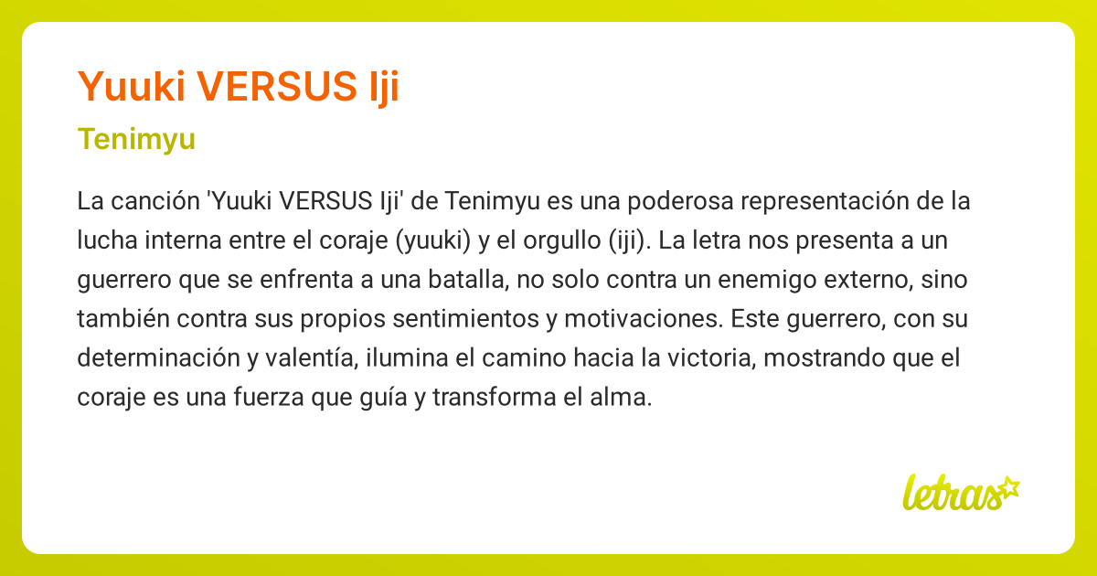 Significado de la canción YUUKI VERSUS IJI (Tenimyu) - LETRAS.COM