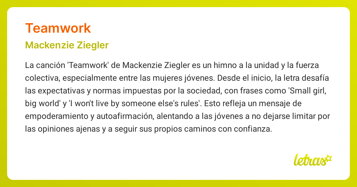 Significado de la canción TEAMWORK (Mackenzie Ziegler) - LETRAS.COM