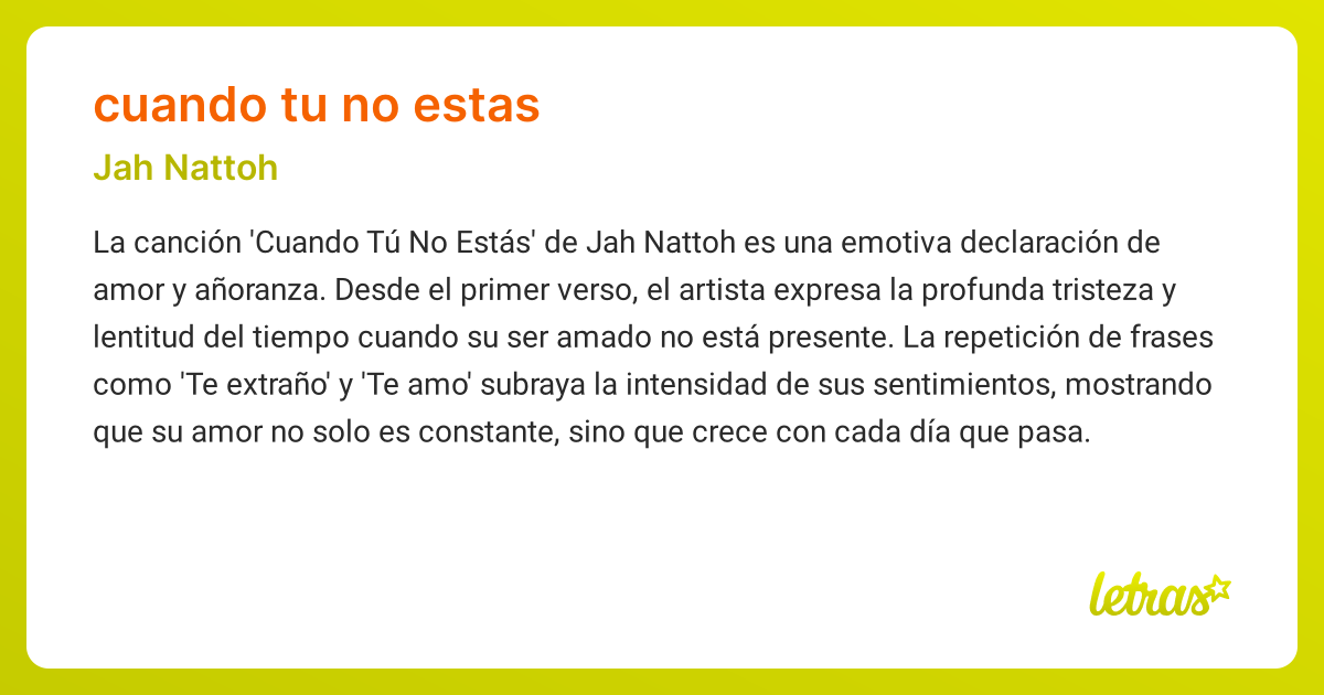 Significado de la canción CUANDO TU NO ESTAS (Jah Nattoh) - LETRAS.COM